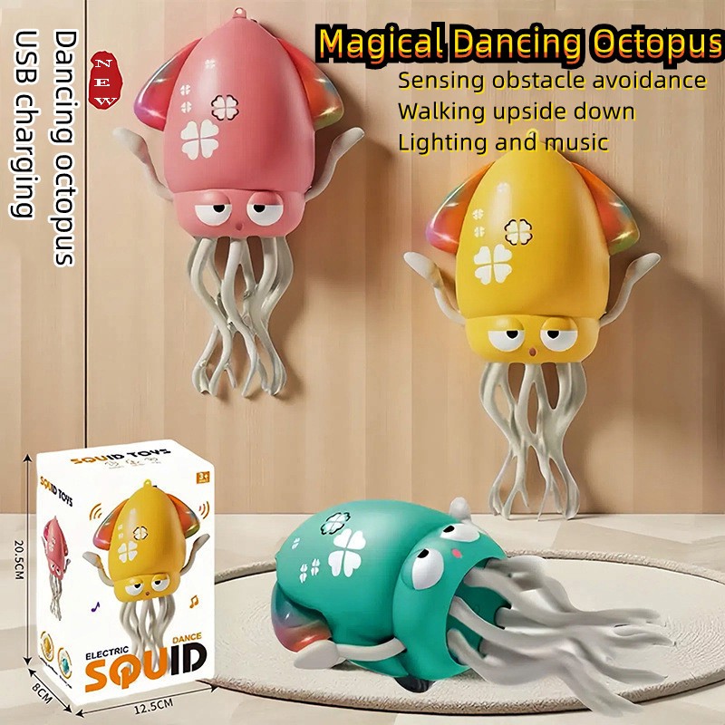 Electric Dancing Octopus Toy Auto-Avoid Crawling Dancing Octopus With LED & Music for Kids ...