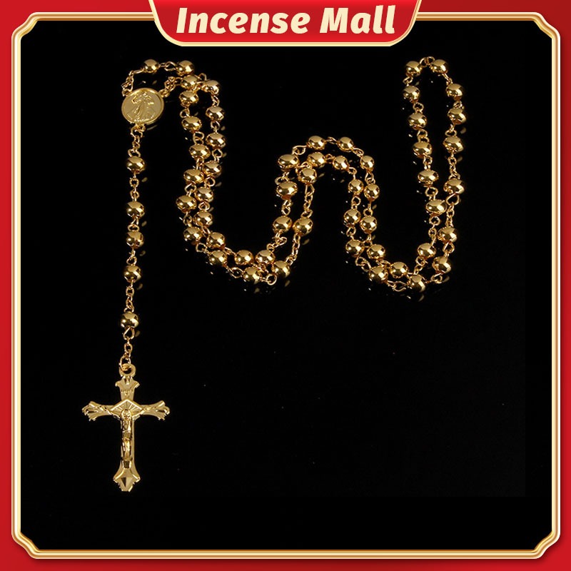 6mm Gold-Plated Iron Beads Rosary Necklace, High-Quality Catholic ...