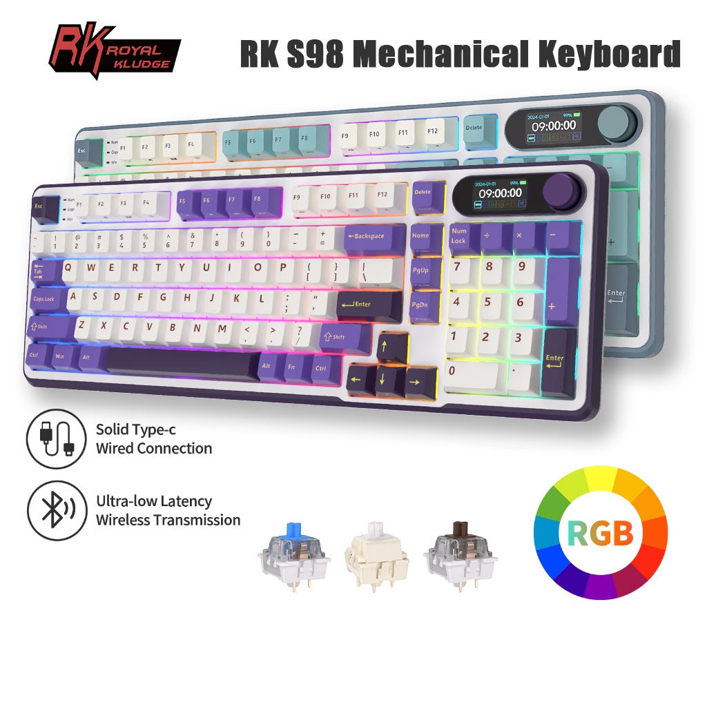 RK S98 RK ROYAL KLUDGE Tri-mode Hot-swap RGB Backlight Bluetooth ...