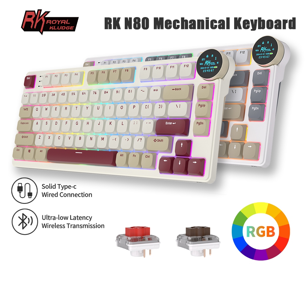 Royal Kludge RK N80 80% Size Pearly Dawn Low Profile Tri-Mode RGB Wired ...