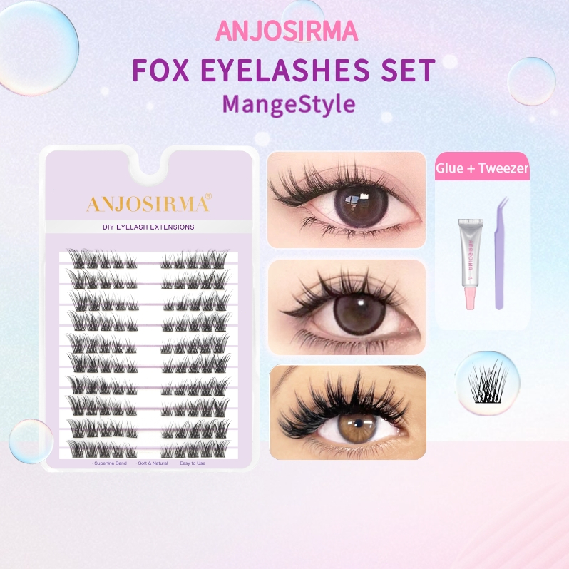 ANJOSIRMA Foxy Eyes Diy Eyelashes Extensions Set Glue & tweezers 8-16mm ...