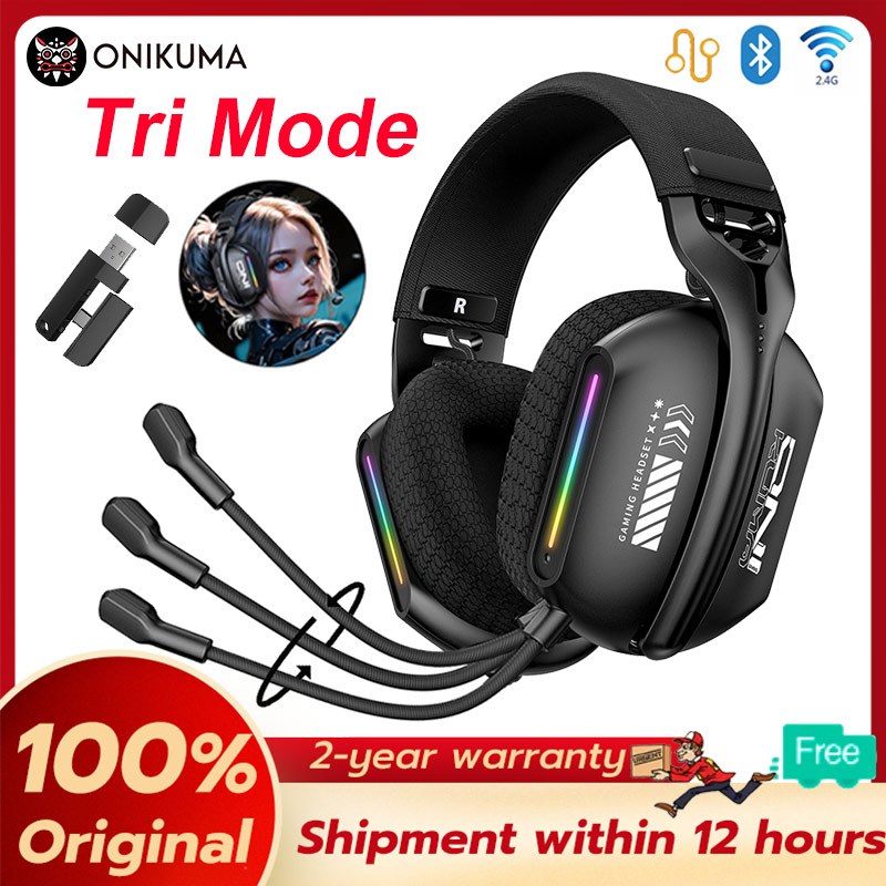ONIKUMA GT808 Wireless Gaming Headset Tri-mode 2.4G Bluetooth Gaming ...