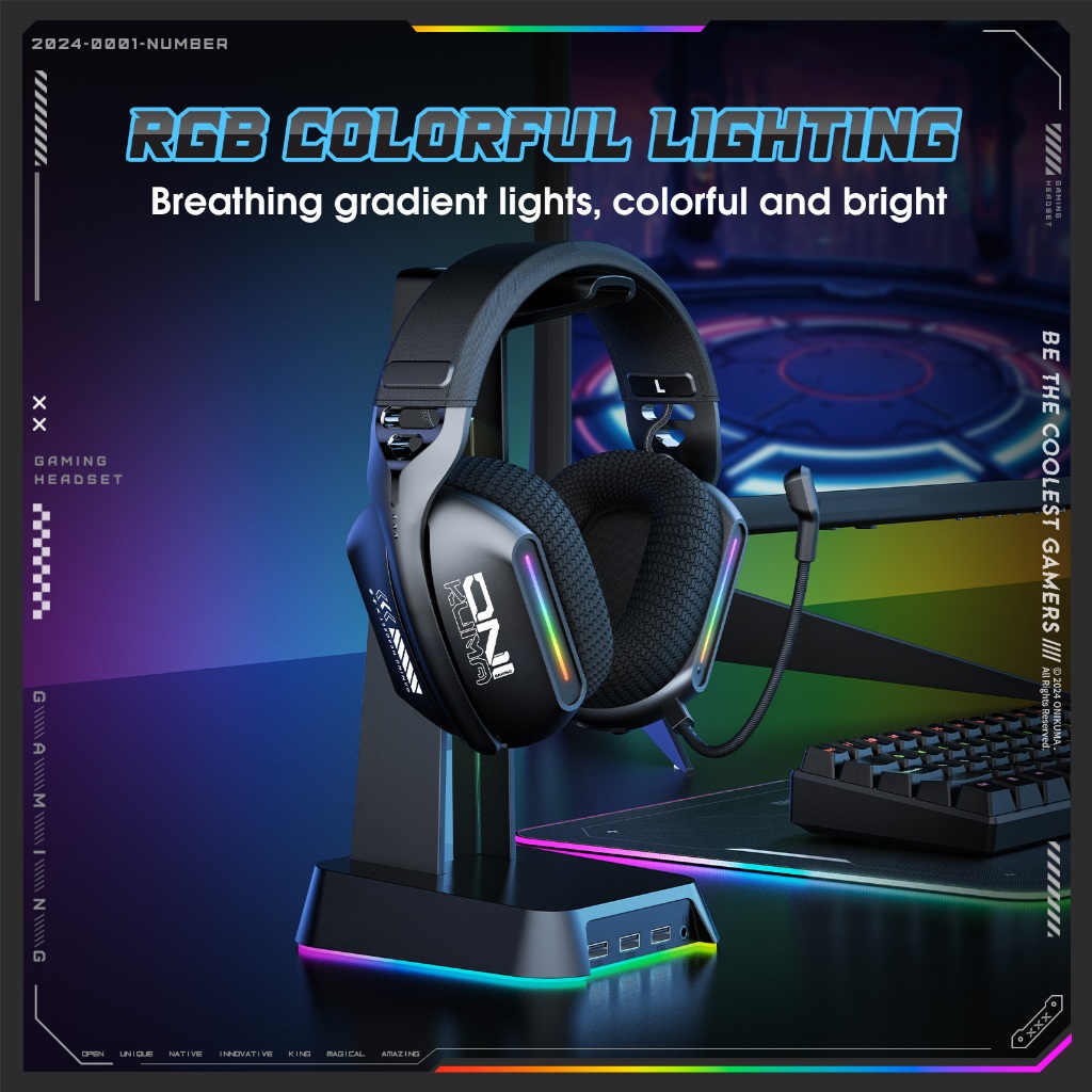 ONIKUMA GT808 Three Mode With Mic E-Sports Wireless Gaming Headset RGB ...