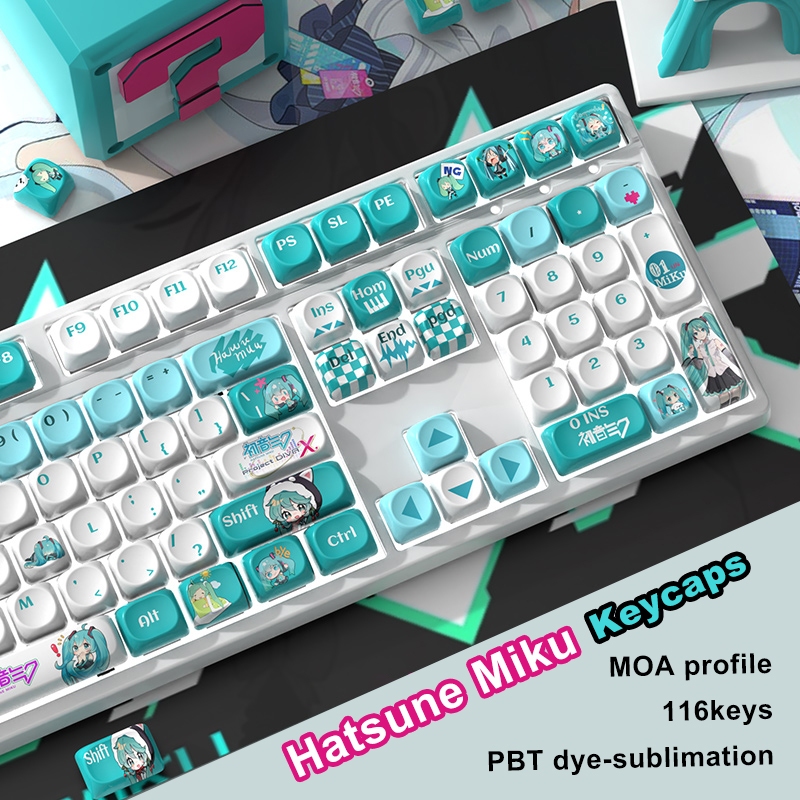 Hatsune Miku Blue Keycaps 116key MOA Profile 5-Sided Dye-Sublimation ...