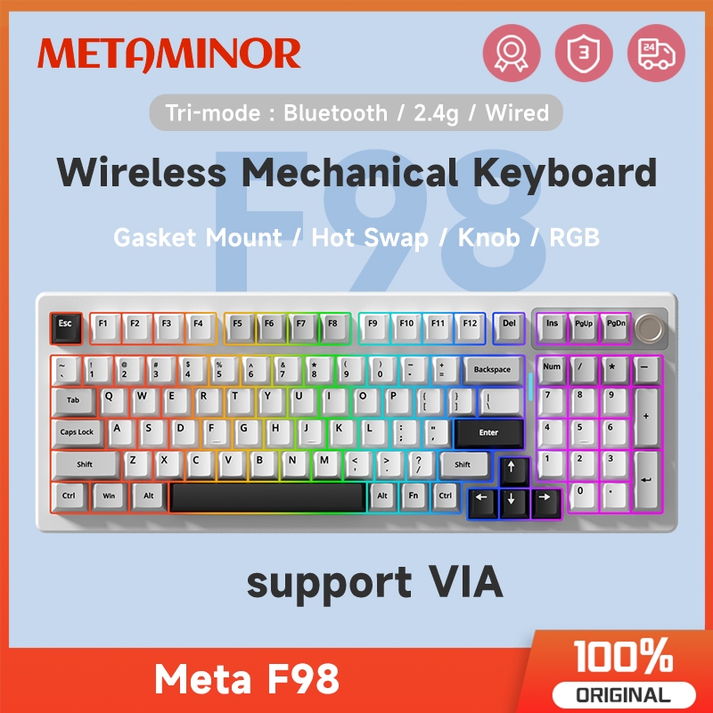 Meta F98 Wireless Mechanical Keyboard Hot Swap RGB with Knob Bluetooth ...