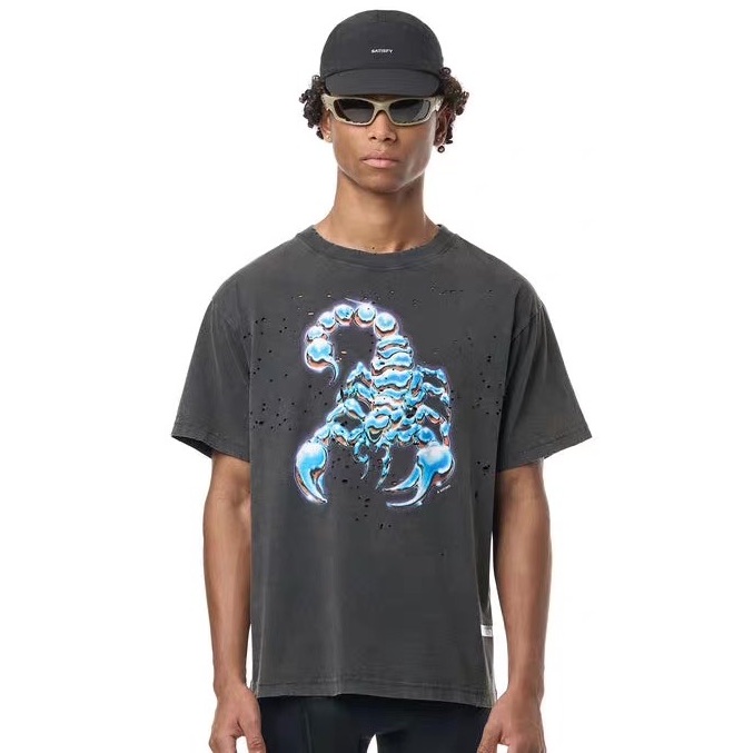 Scorpion pattern printing design short sleeved T-shirt hole fabric ...
