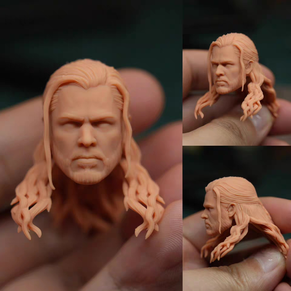 Unpainted 1/12 Scale Chris Hemsworth Long Haired Thor Head Carved Model Fit For 6 inches SHF ...