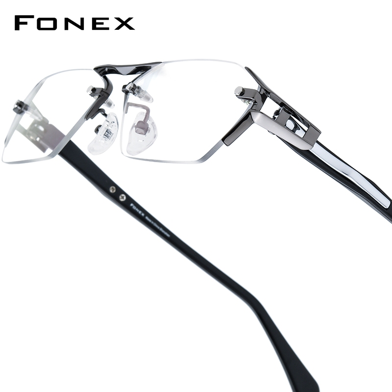 FONEX Titanium Glasses Frame Men Brand Design Rimless Square Eyeglasses Frameless Japanese ...