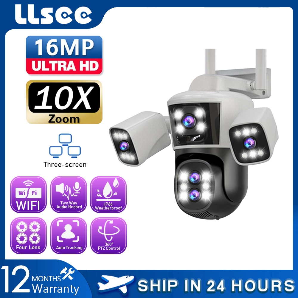LLSEE 16MP four lens 8K wireless home outdoor CCTV waterproof 10x optical zoom 360 security ...