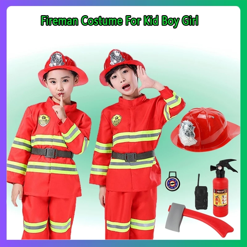 Fireman Costumes for Kids Firefighter Uniform Career Day Cosplay Role ...
