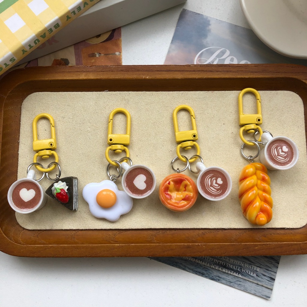 Cute Dessert Coffee Keychain Creative Simulation Food Keyring For ...