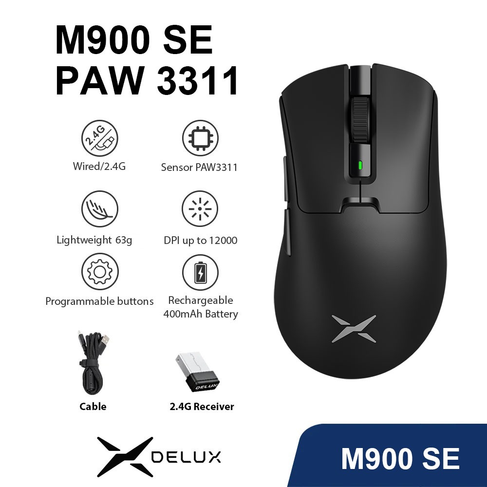 Delux M900 Se PAW3311 Gaming Mouse DPI MAX 12000 Wired 2.4G Wireless ...