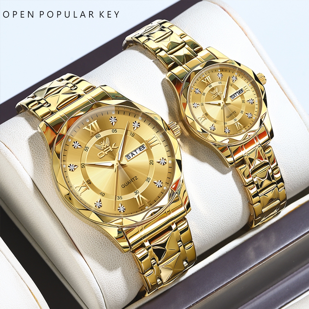 OPK Couple Watch Waterproof Original Stainless Steel Quartz Gold ...