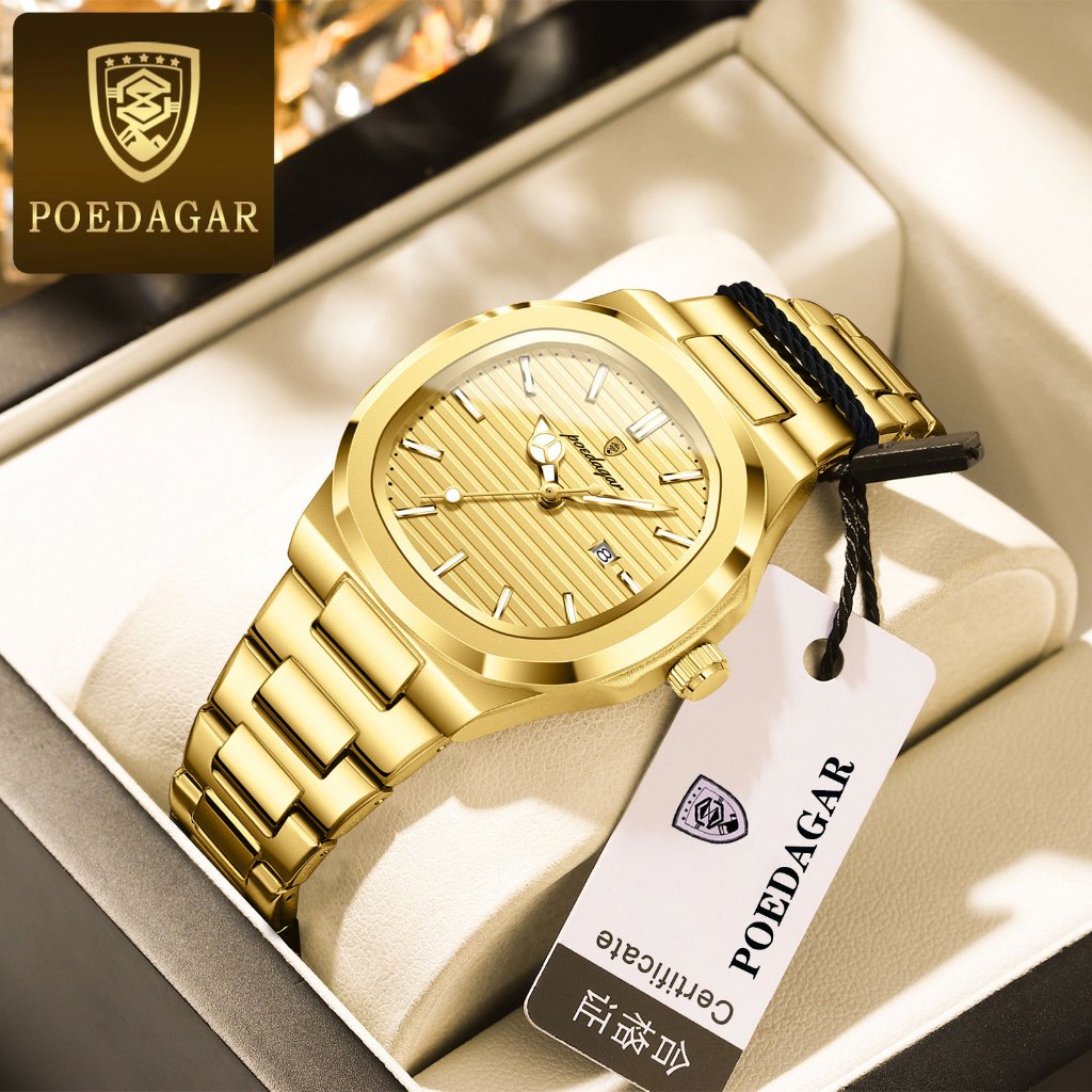 POEDAGAR Gold Watch For Woman Waterproof Original Fashion Calendar ...