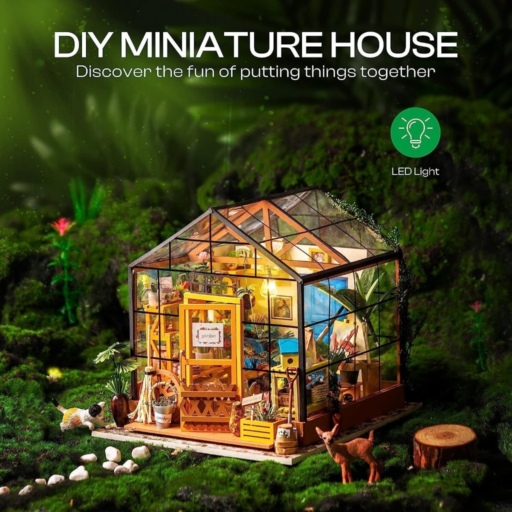 DIY Diorama Mini Green House Dollhouse with City LED Lighting Shown ...
