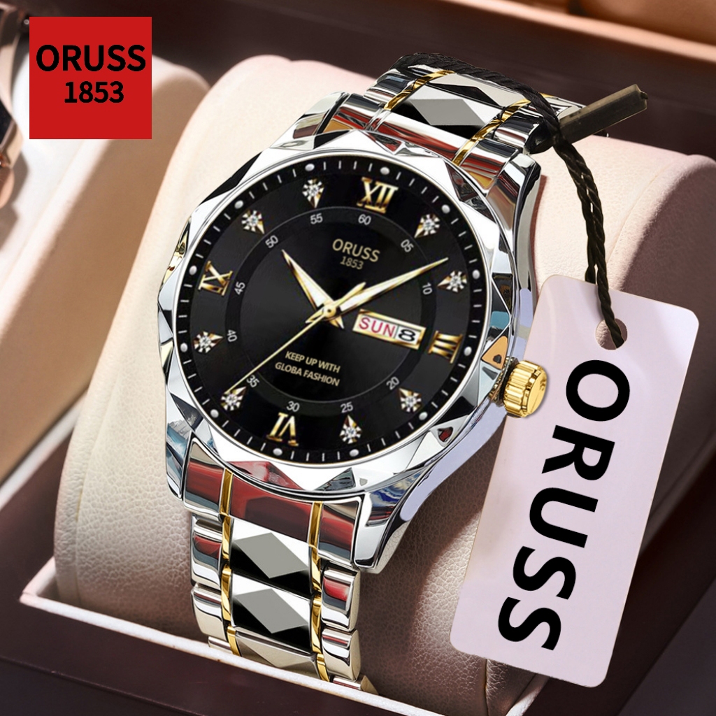 [Gift][With Box]ORUSS Original Men Stainless Steel Dual Calendar ...