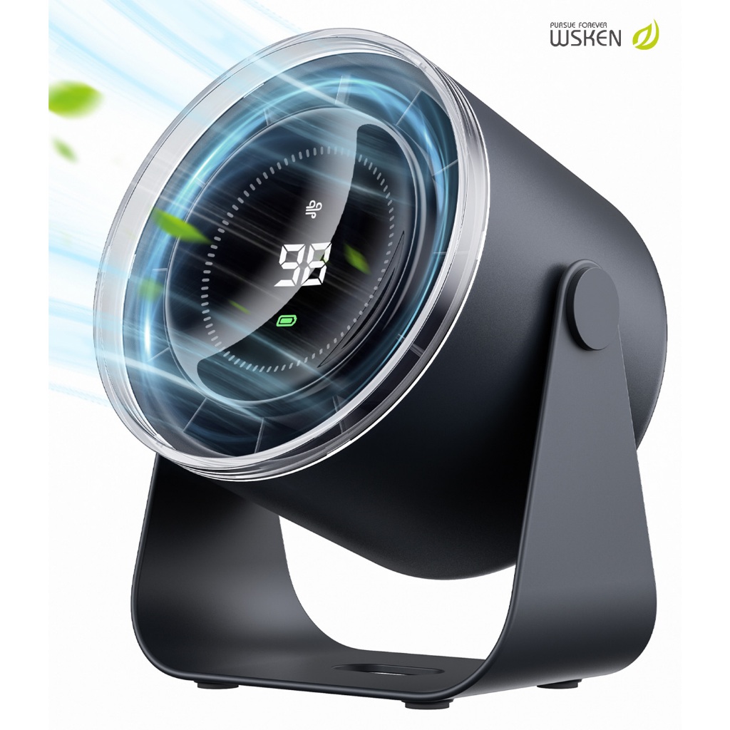 WSKEN Desk Fan 3600mAh Rechargeable Turbo Fan 5 Speeds Wind Low Noise ...