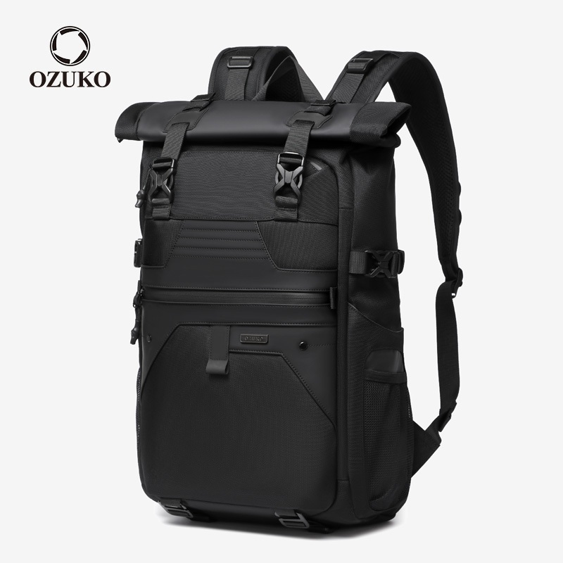 OZUKO Roll Top Waterproof Fashion Men Outdoor Travel Backpack | Shopee ...