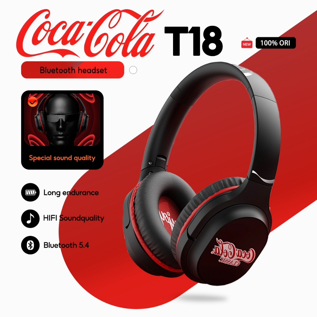 Coca-Cola Co-branded T18 Bluetooth Headphones Touch Control + 46dB ...