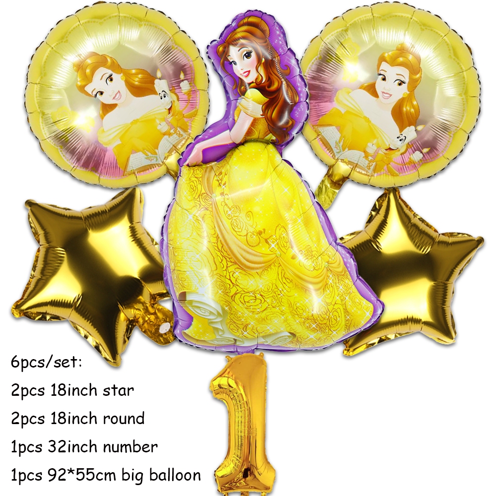 6pcs/lot Golden Belle Princess Theme Birthday Party Digital Balloons ...