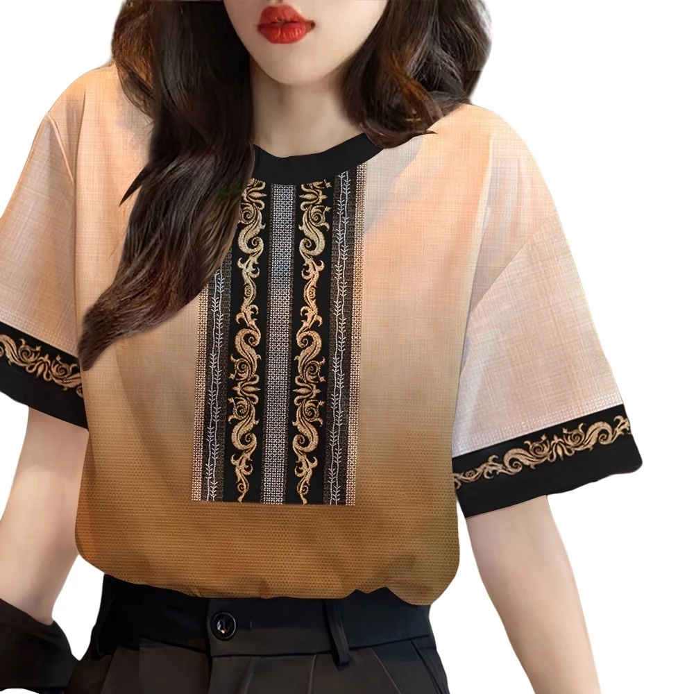 Modern Asean Attire Barong Tagalog T-Shirt For Women Round Neck Short ...