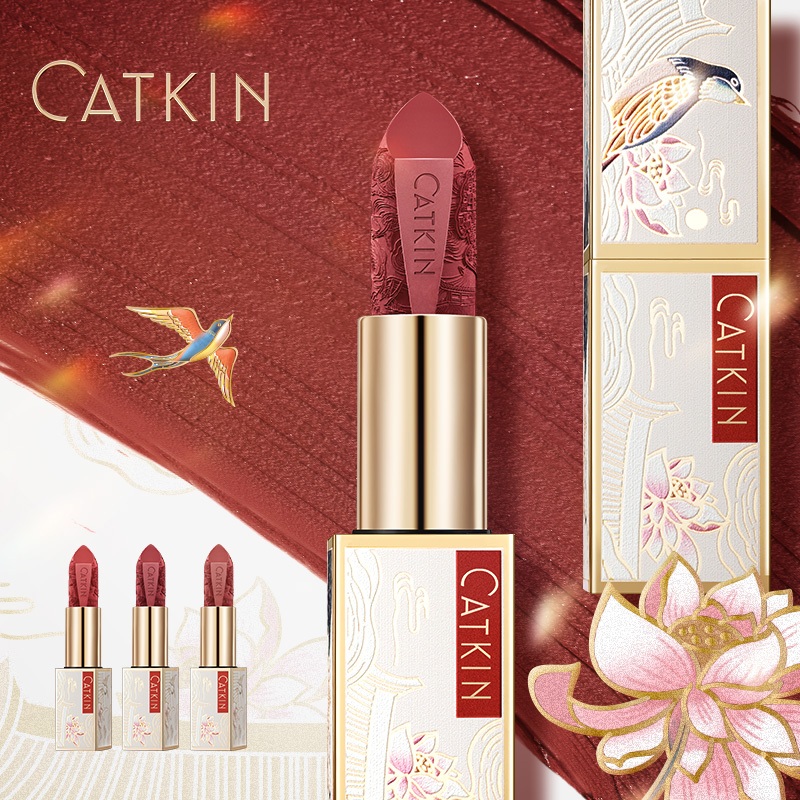 CATKIN Dreamworld Lipstick Waterproof Long Lasting Lipstick Exquisite Carved Shell Design 3.6g ...