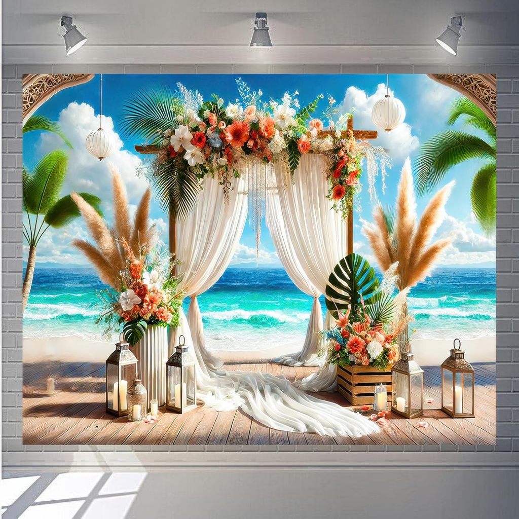 7x5ft Beach Wedding Photography Backdrop Summer Seaside Scenery Party ...