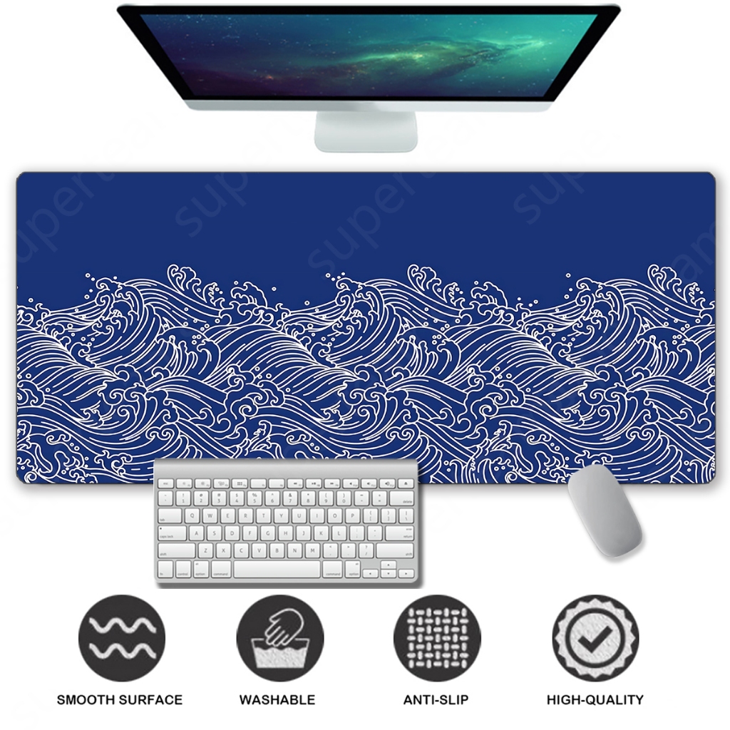 Vintage Blue Mouse Pad, The Great Wave Off Kanagawa, Large Desk Mat ...