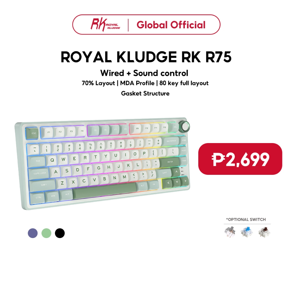RK ROYAL KLUDGE RKR75 SkyCyan Gasket Wired Mechanical Keyboard | Shopee ...