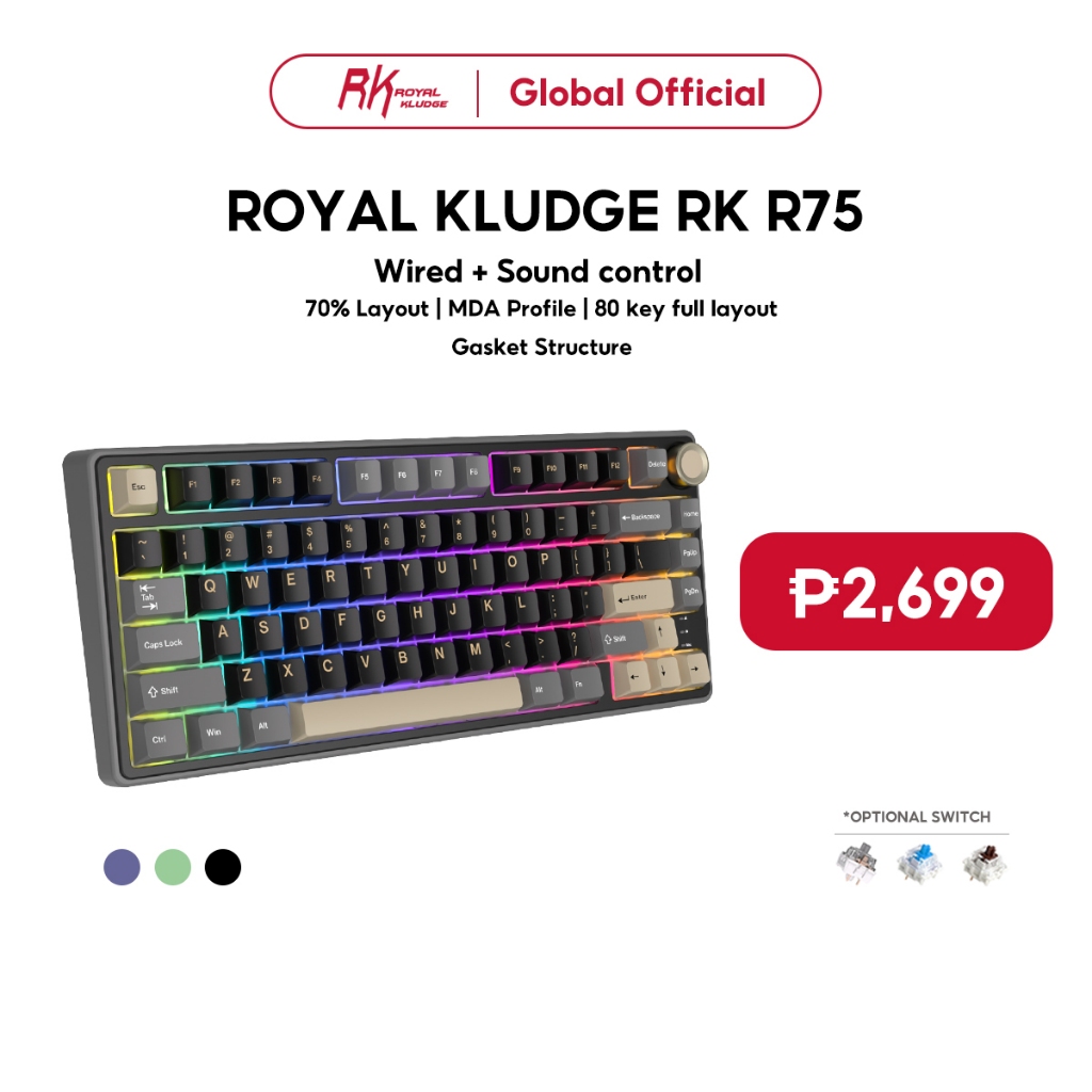 New RK Royal Kludge RKR75 Phantom 80 Key Gasket Wired Mechanical ...
