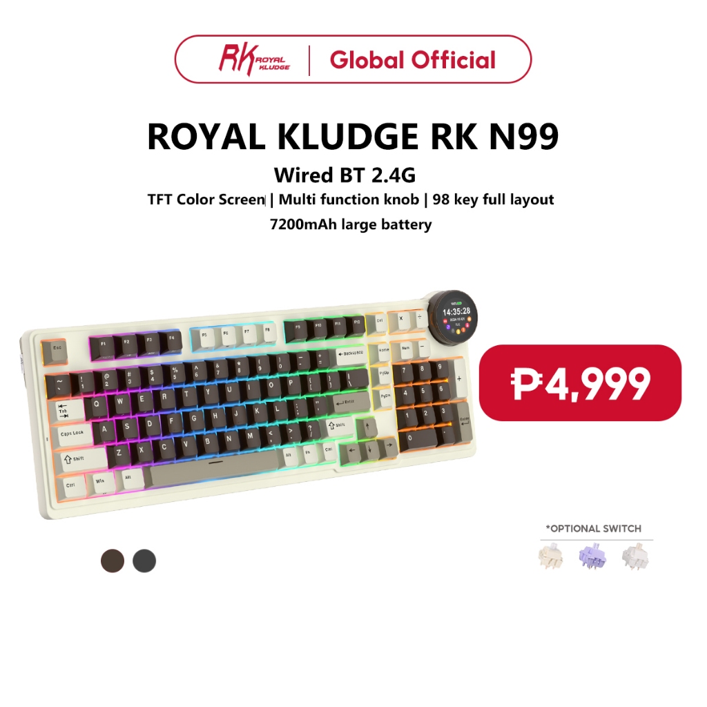 Royal Kludge RK N99 Mocha Grey 98 Key Tri-Mode RGB Wired Bluetooth 2.4G ...