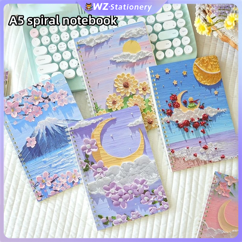 A5 Oil Painting Coil Notepad Flip Spiral Notebook ins Style Landscape Aesthetic School Supplies ...