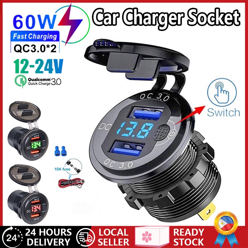 [Local Shipment] 60W Dual USB Car Charger Quick Charge 3.0 Socket With ...
