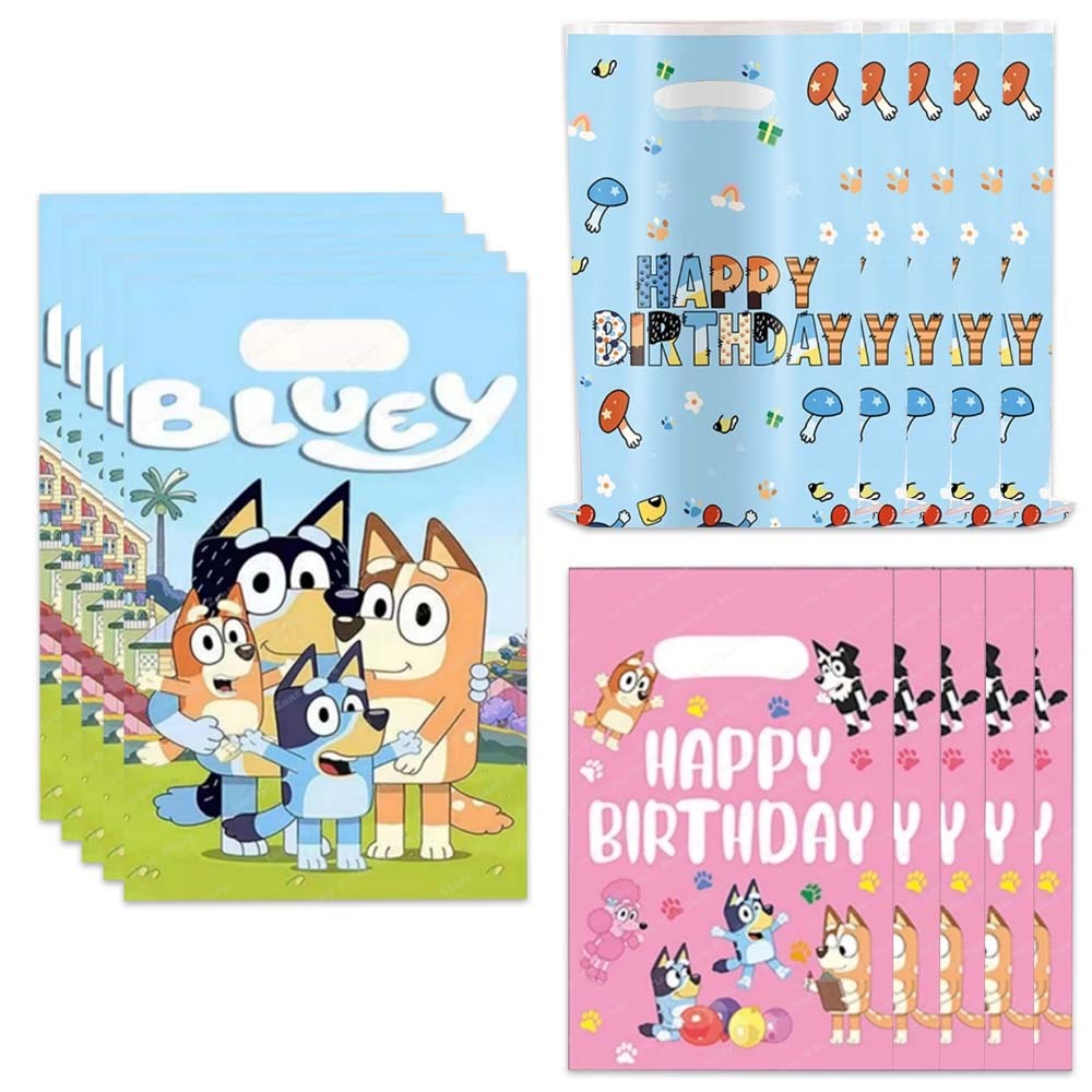 10/20/30pcs Bluey Birthday Party Gift Bags Bluey Plastic Candy Bag Boy ...