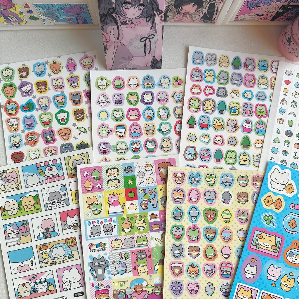 Korean Cute Graffiti Cat Stickers Kawaii Cartoon Animal Stickers Hand ...