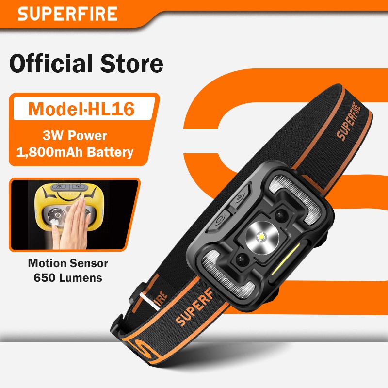 SUPERFIRE HL16 Rechargeable Waterproof Headlamp Super Bright 300 LED Lumens COB Headlight Lamp ...