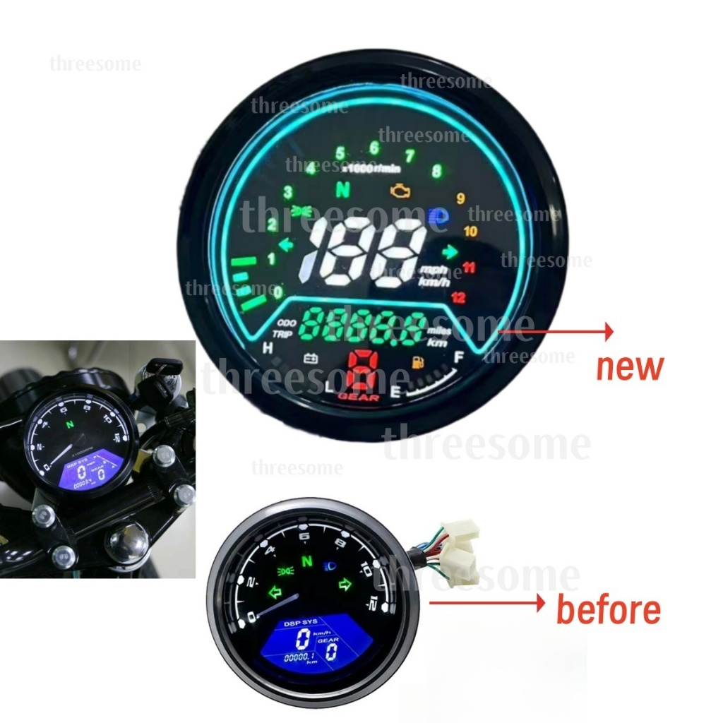 Universal LED Digital Motorcycle Speedometer Tachometer For Cafe Racer ...