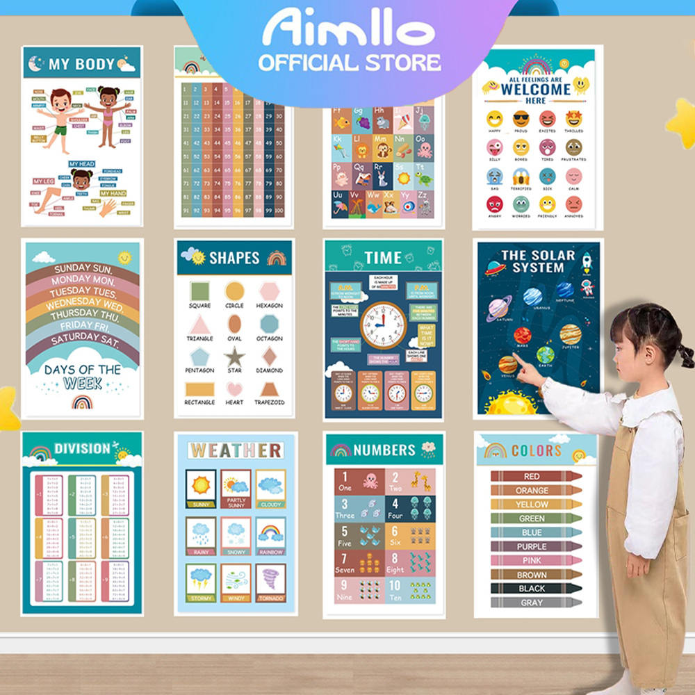 32 Pcs ABCD Chart For Kid Educational Set Wall Colors Numbers Alphabet ...