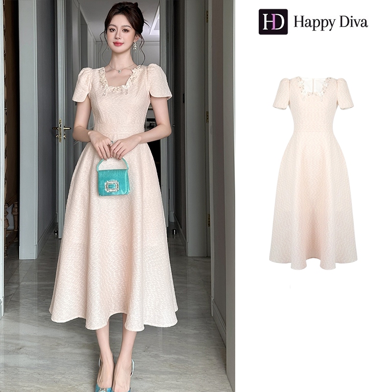 Happy Diva 2025 Beige French Maxi Dress - Sweet Elegant Slim Fit A-Line ...