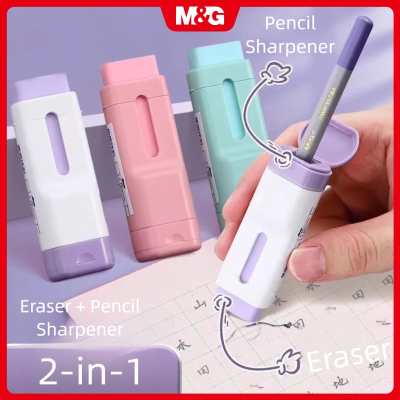 M&G Pencil Sharpener Eraser 2 in 1 Single Hole Pencil Sharpener Eraser ...