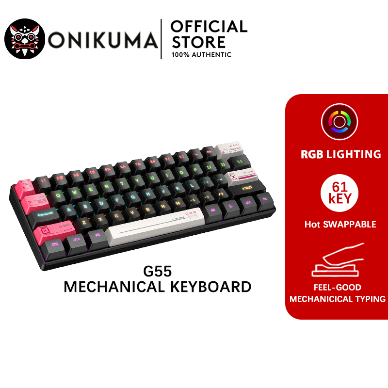 ONIKUMA G55 Wired Gaming Keyboard 61 Key Brown Axis Keyboard Computer ...