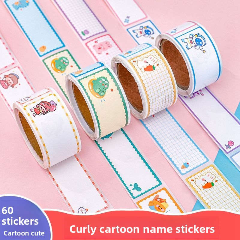 Student Cartoon Tape Name Label Sticker Personalized Cute Hand Written ...