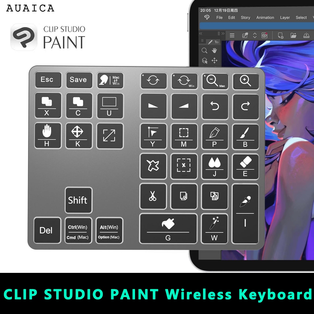 CLIP STUDIO PAINT Bluetooth Wireless Keyboard Rechargeable Drawing ...