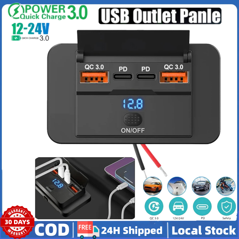 Dual PD QC3.0 Fast Charging Car Charger Socket Panel with Switch USB ...