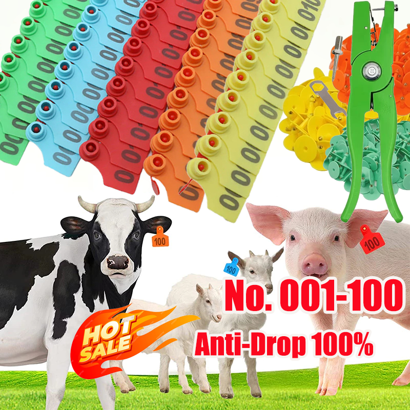 100Pcs Animal eartag 001-100 Identification Pig ear tag Livestock ear ...