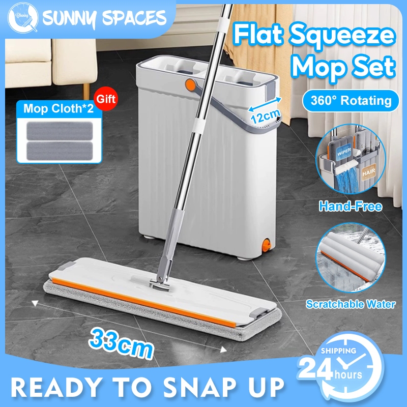 SUNNY SPACES 360° Rotating Flat Mop With Squeezer Bucket 2in1 ...