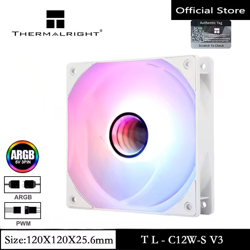 Thermalright TL-C12W-S White ARGB CPU Case Fan 120mm 1500RPM Fan Mirror ...