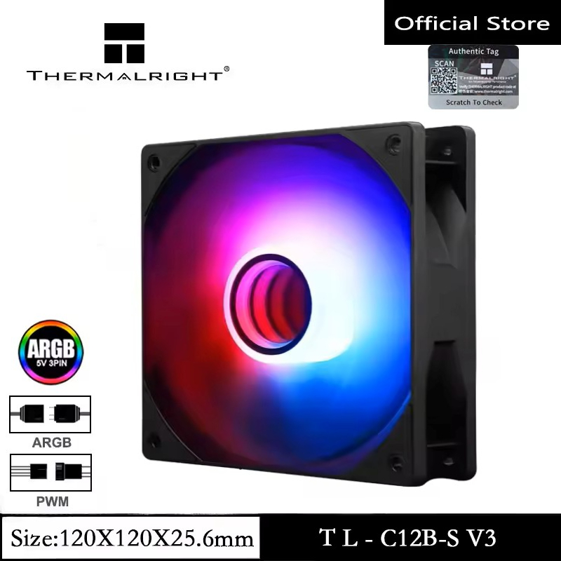 Thermalright TL-C12B-S ARGB CPU Case Fan 120mm Fan Mirror Light Effect ...