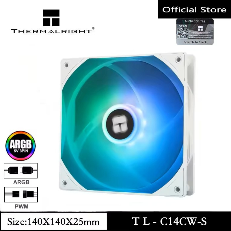 Thermalright TL-C14CW-S ARGB 140mm Case Fan Cooler Fan 1500RPM CPU Fan 4Pin PWM Silent Computer ...