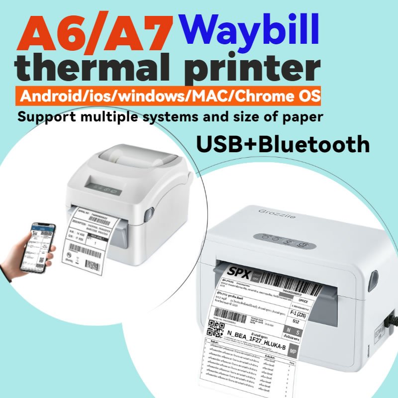 A6 A7 Thermal Printer Waybill Barcode Shipping USB Bluetooth Android ...
